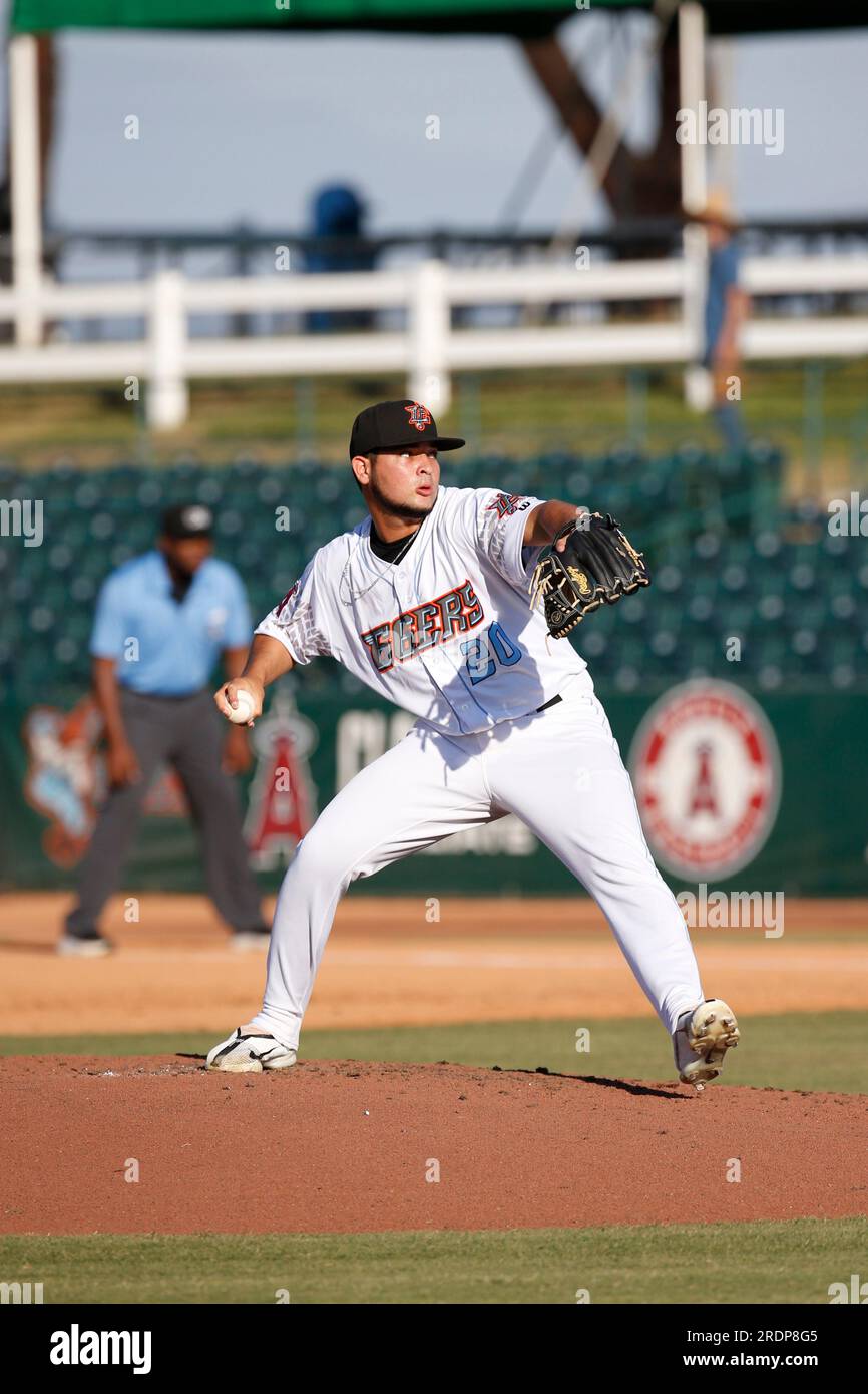 Fernando Guanare (6) of the Inland Empire 66ers pitches against the ...