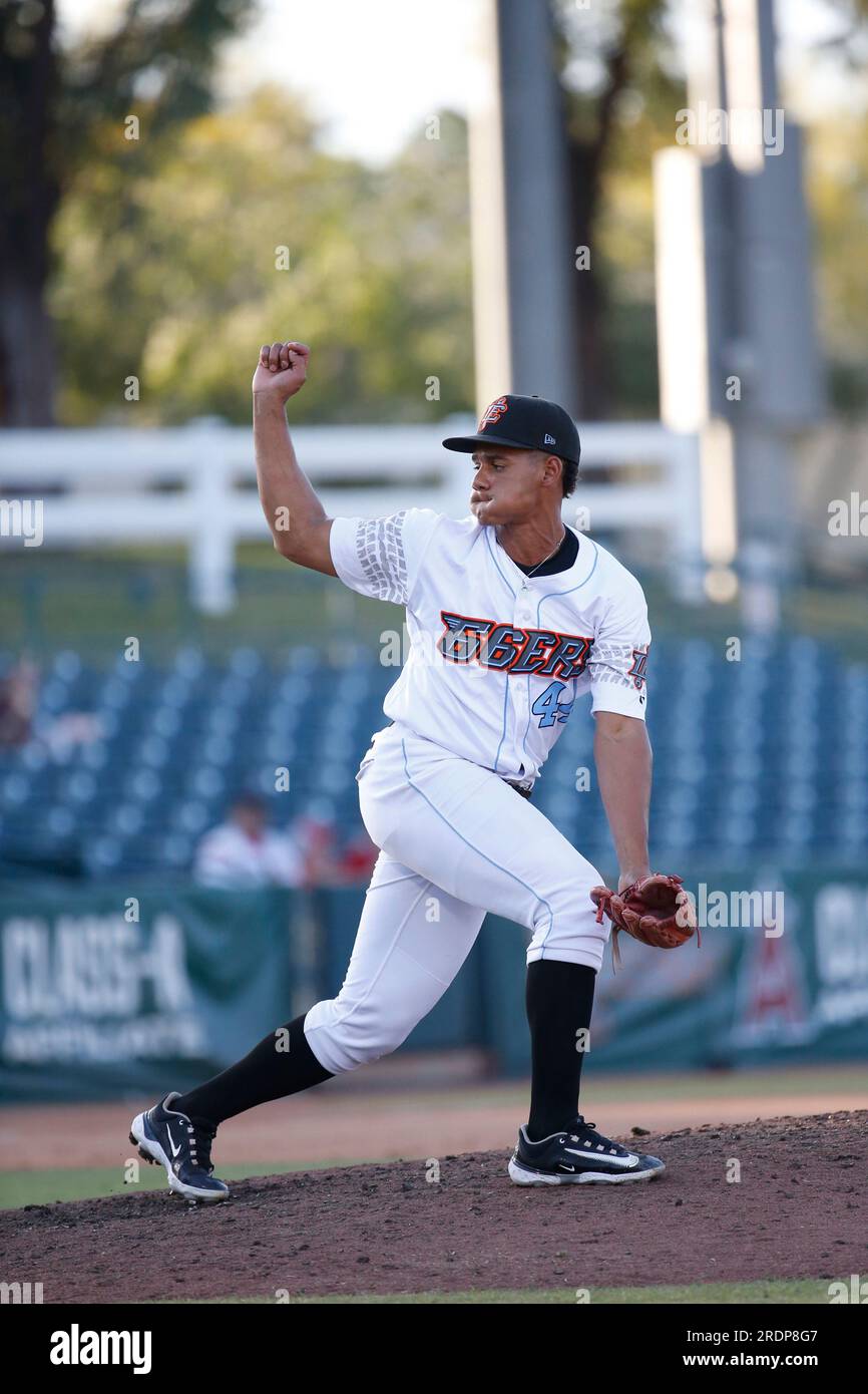 Joel Hurtado (44) of the Inland Empire 66ers pitches against the ...