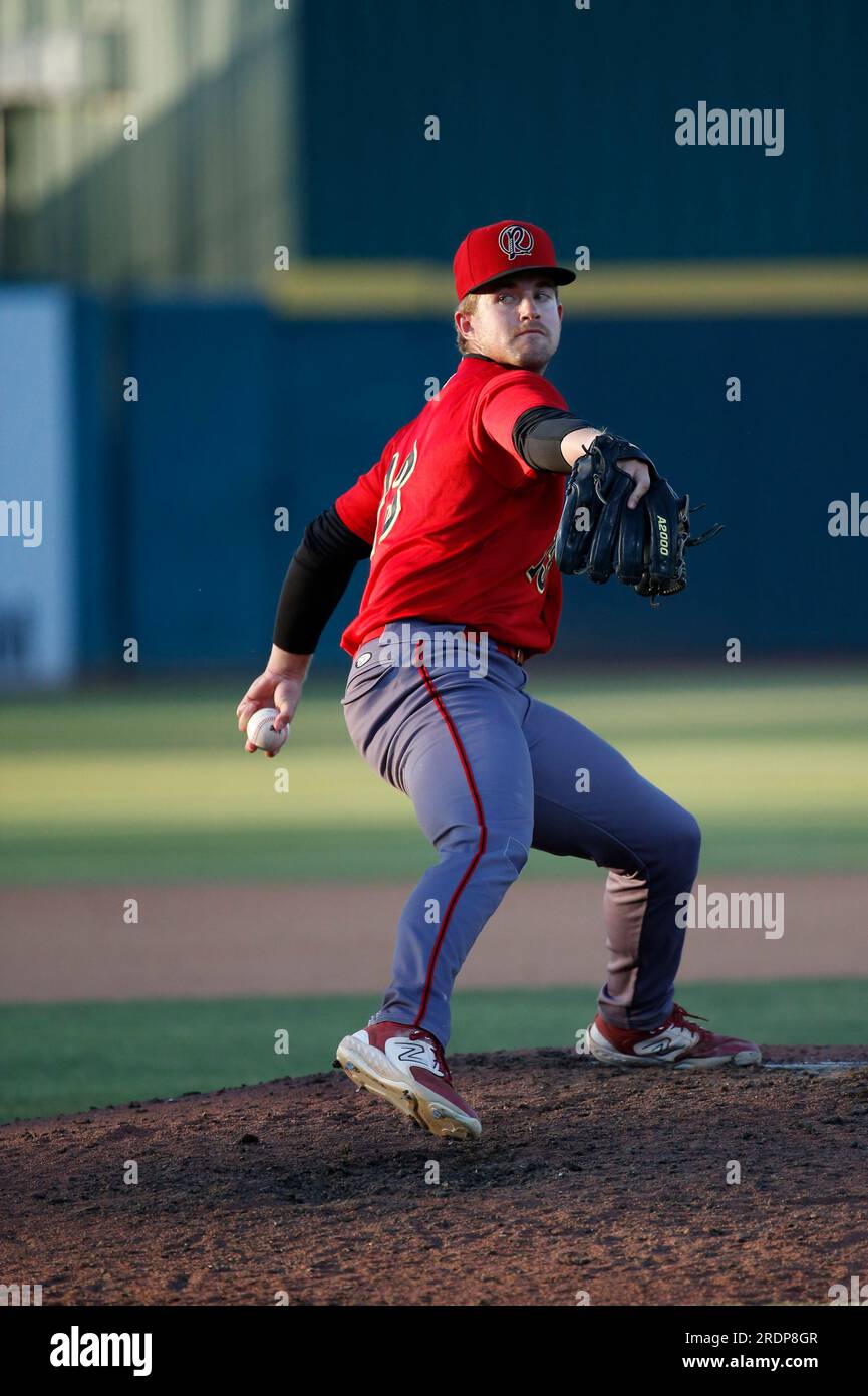 Brock Jones (13) of the Visalia Rawhide pitches against the Inland ...