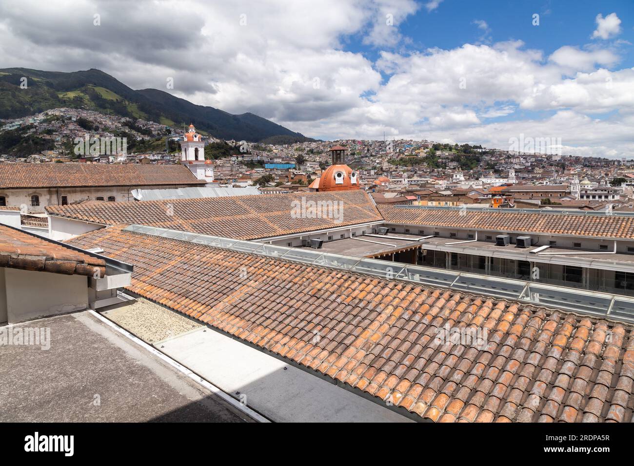 Restored roofs of colonial buildings in the historic center of Quito ...