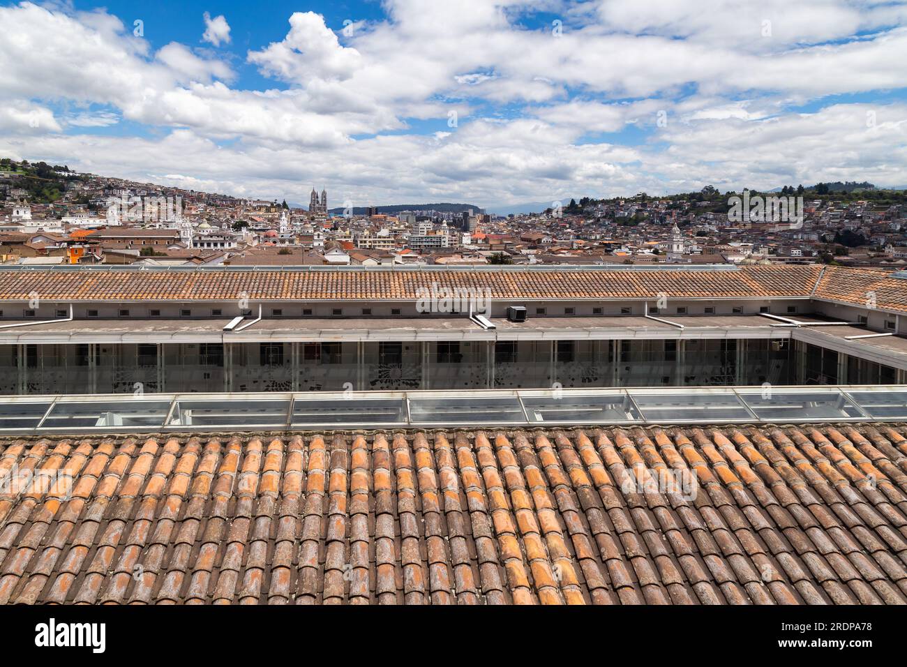 Restored roofs of colonial buildings in the historic center of Quito ...