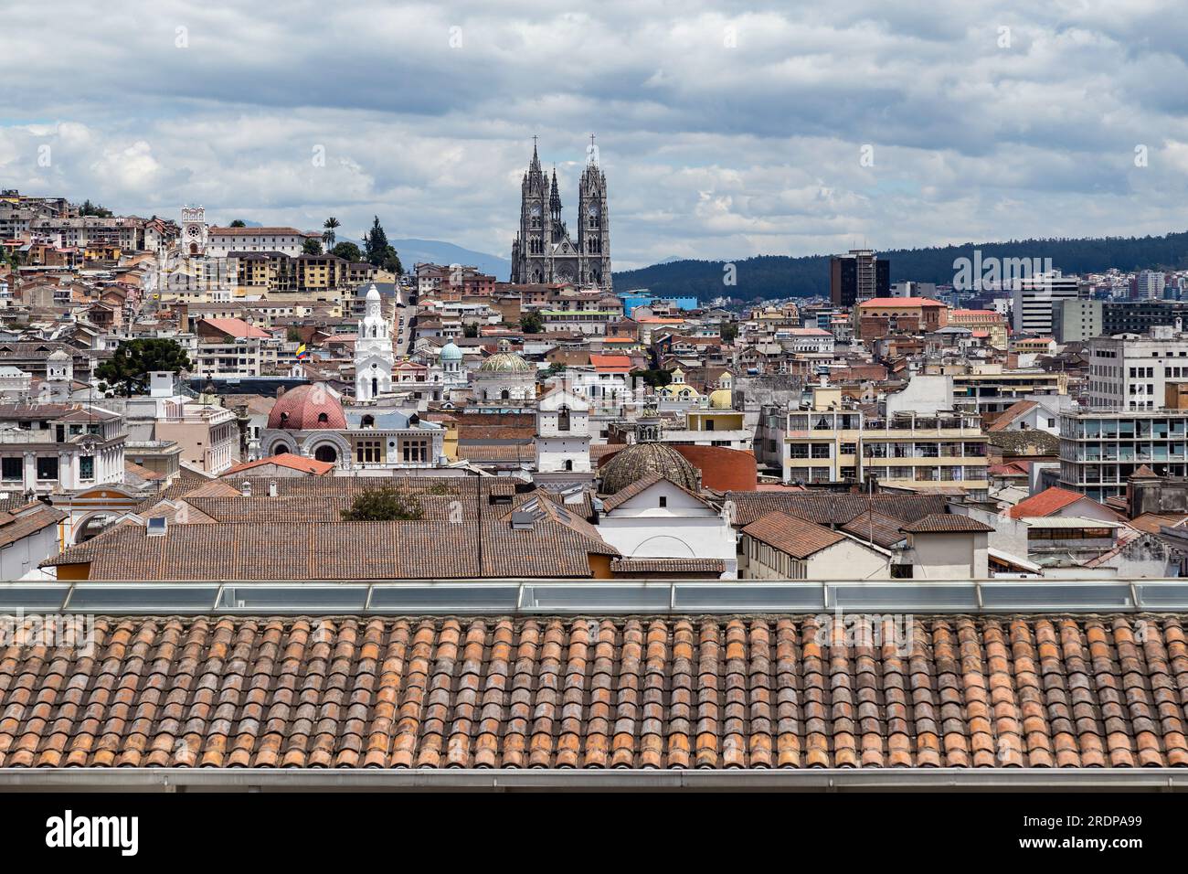 Restored roofs of colonial buildings in the historic center of Quito ...