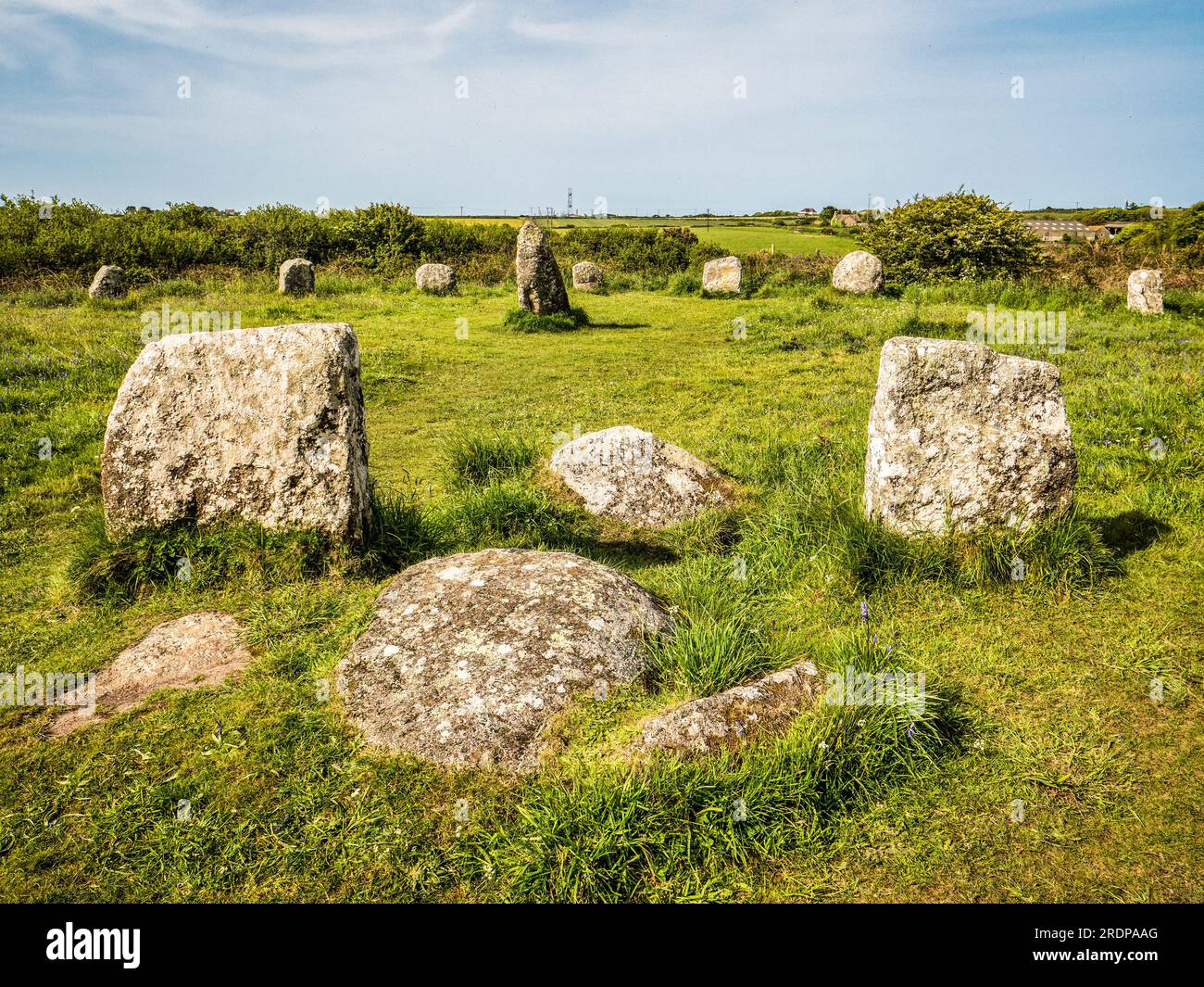 The Boscawen-un stone circle, near St Buryan, Cornwall, UK Stock Photo ...