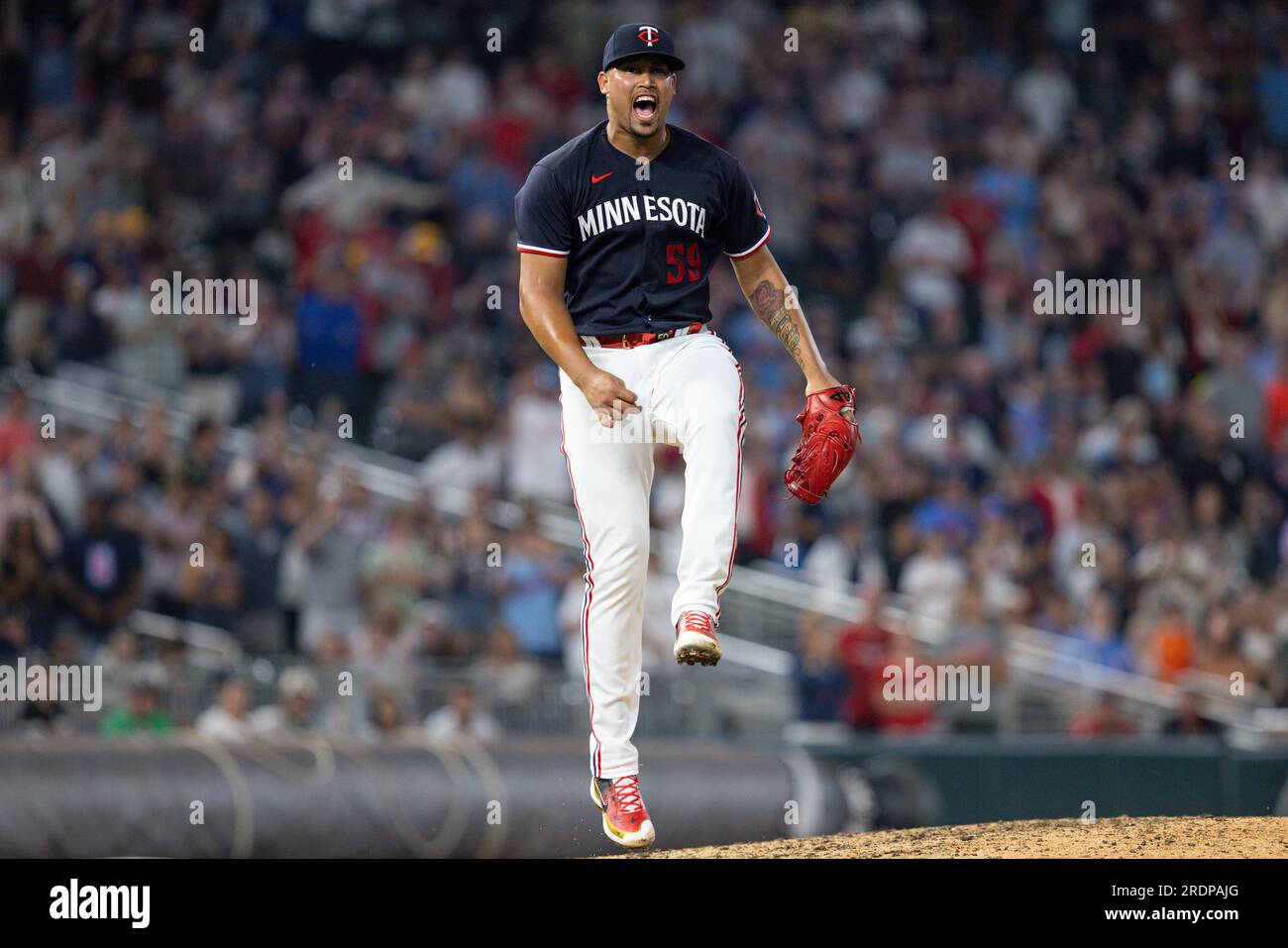 MINNEAPOLIS, MN - JULY 22: Minnesota Twins relief pitcher Jhoan Duran ...
