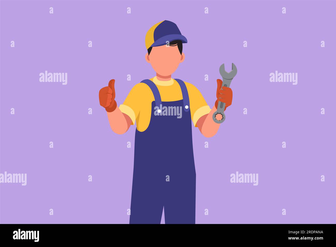 Cartoon flat style drawing attractive male mechanic holding wrench with ...