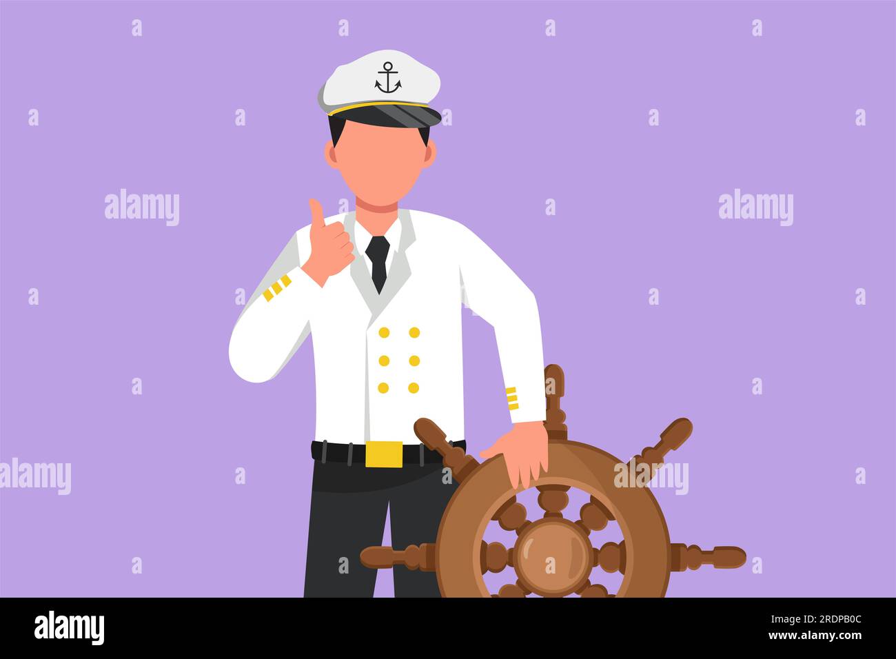 Cartoon flat style drawing bravery sailor man with thumbs up gesture ...