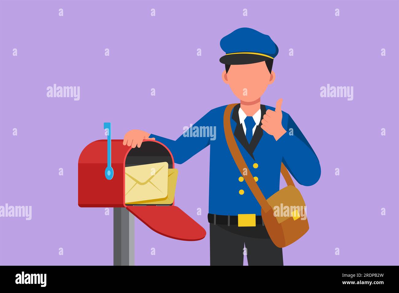 Graphic flat design drawing postman holding envelope on mail box with ...