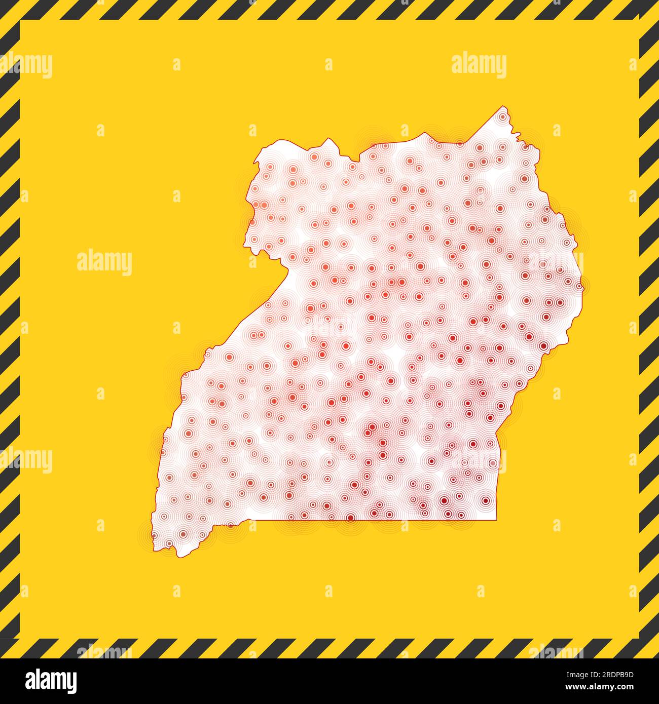 Uganda closed - virus danger sign. Lockdown country icon. Black striped ...