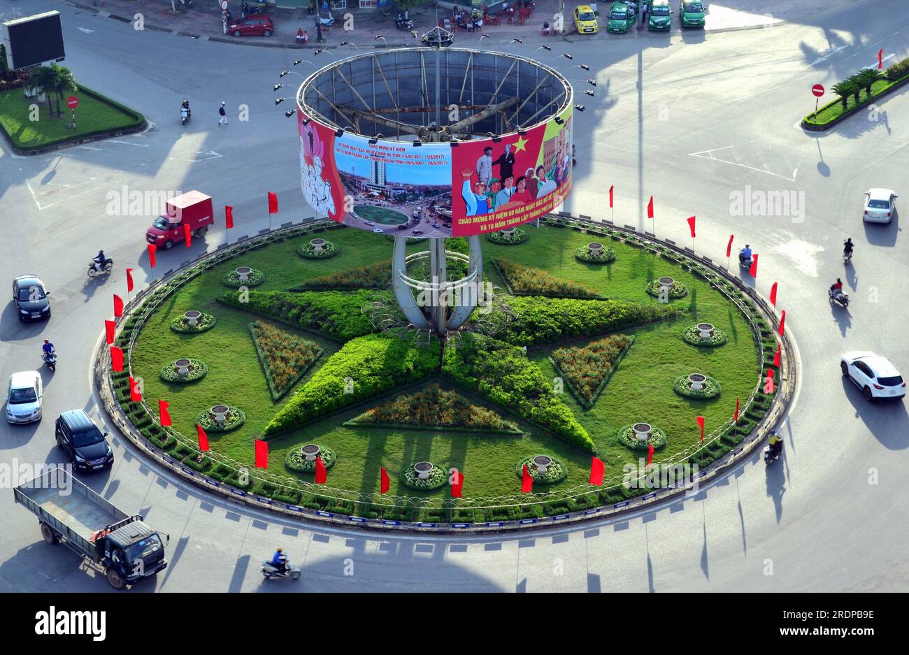 Overhead view of a famous traffic roundabout in Ha Tinh, Vietnam, Asia ...
