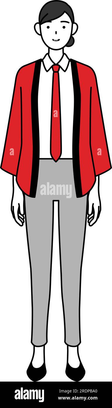 Woman wearing a red happi coat with a smile facing forward, Vector ...