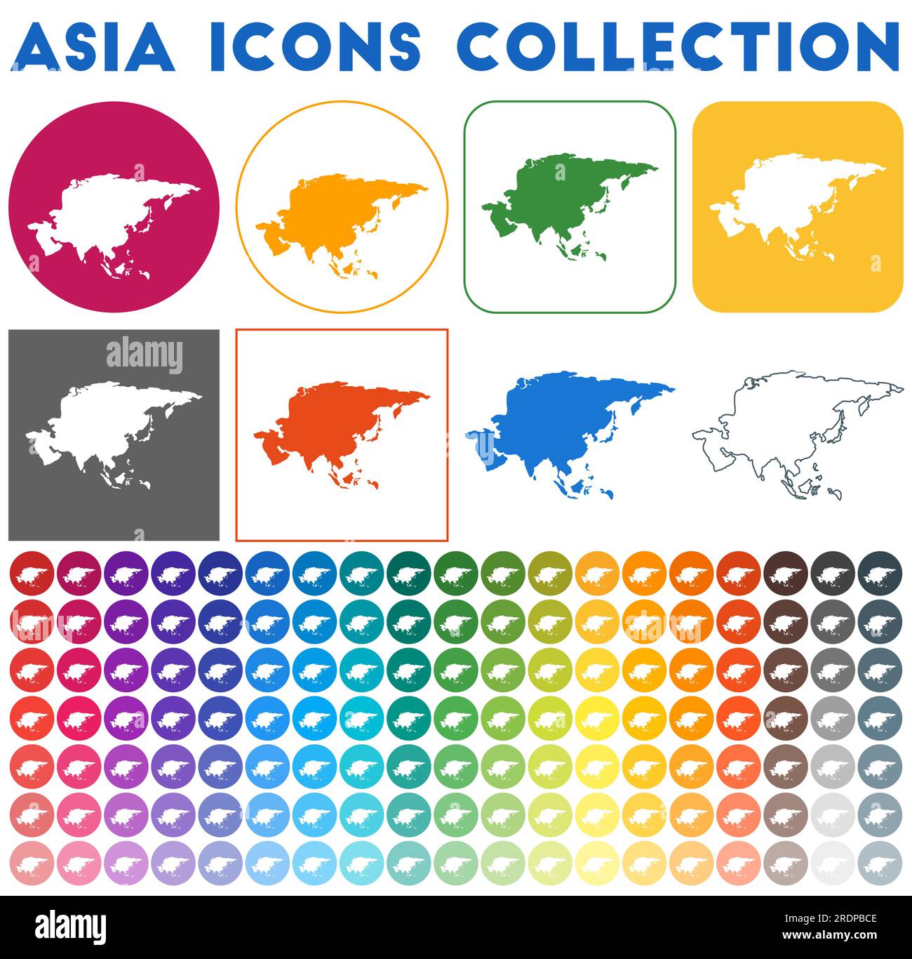 Asia icons collection. Bright colorful trendy map icons. Modern Asia ...