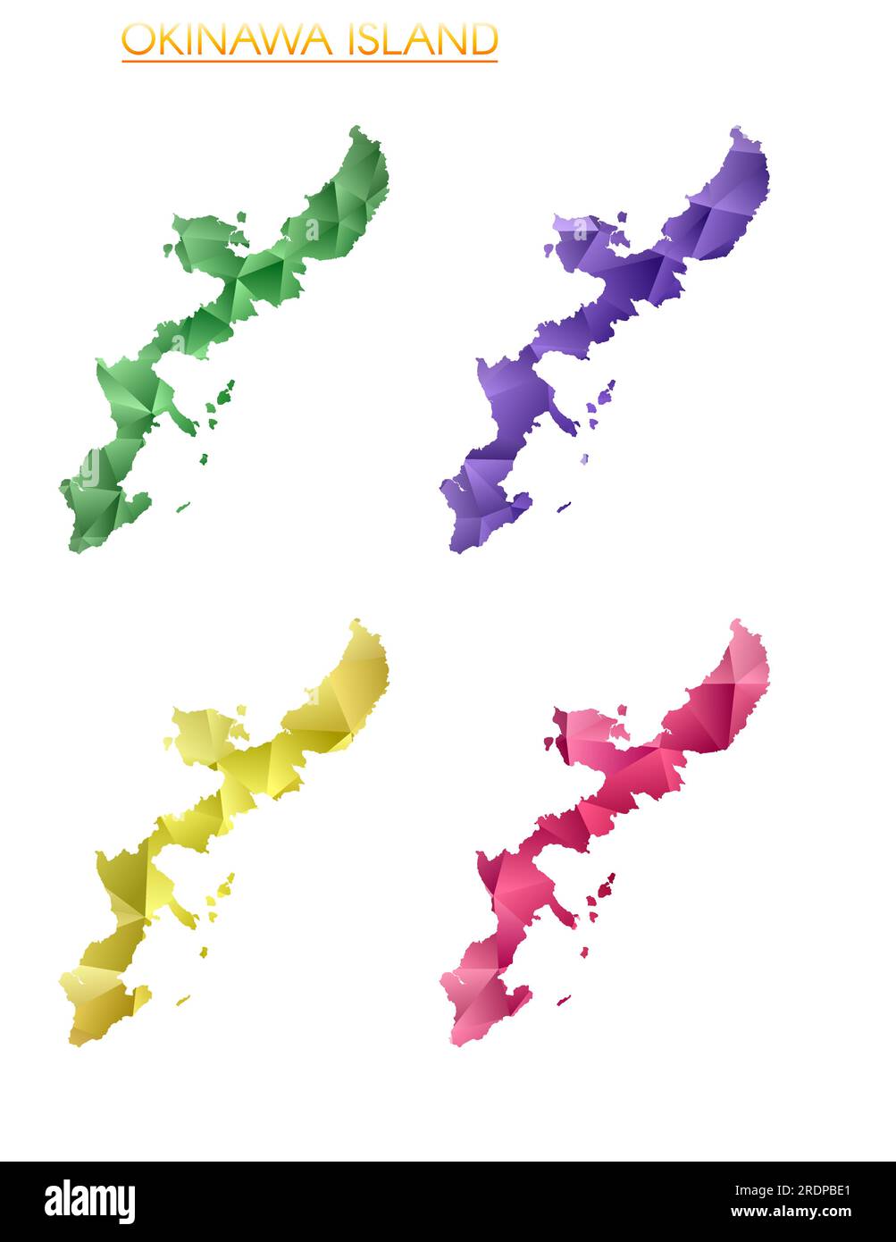 Set of vector polygonal maps of Okinawa Island. Bright gradient border ...