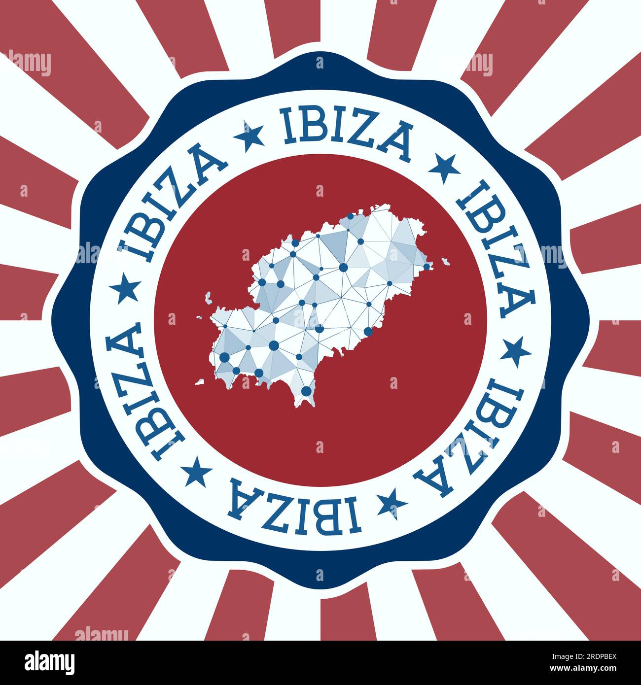 Ibiza Badge. Round logo of island with triangular mesh map and radial ...