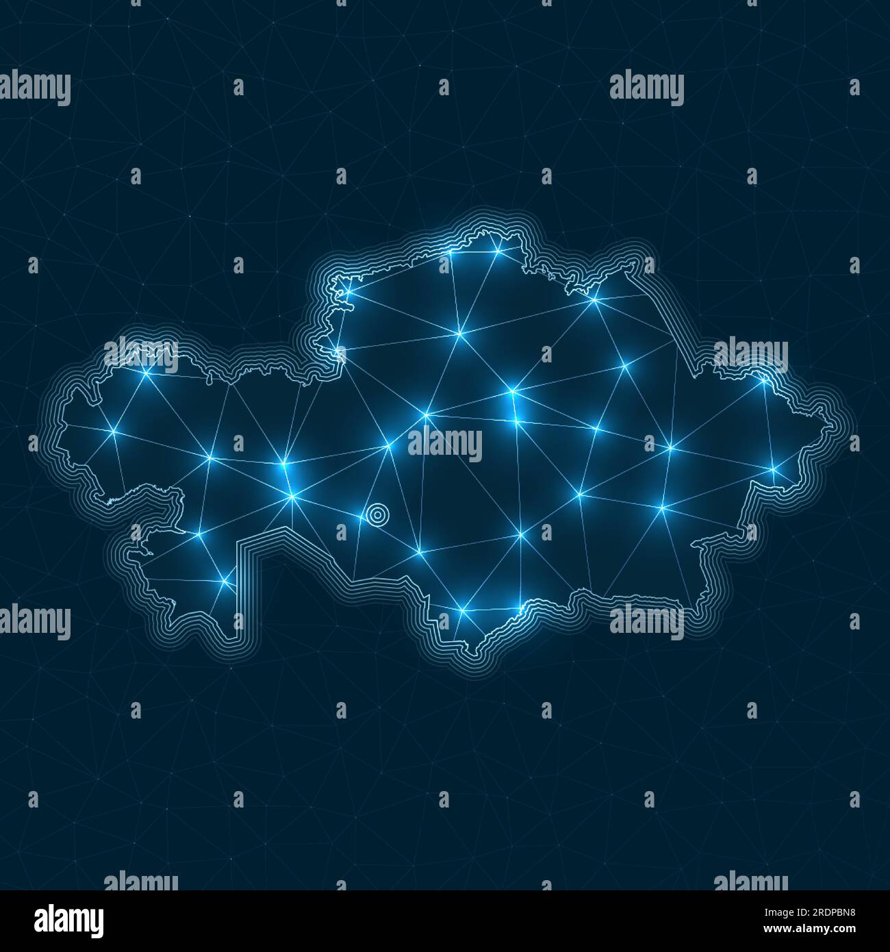 Kazakhstan network map. Abstract geometric map of the country. Digital connections and ...