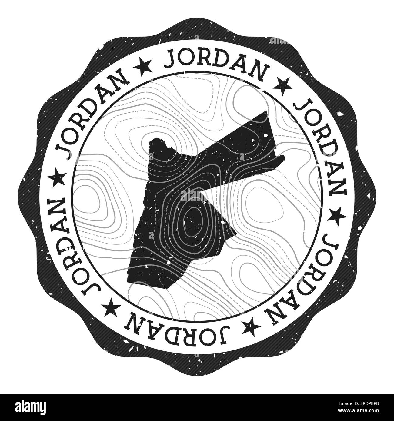 Jordan outdoor stamp. Round sticker with map of country with ...