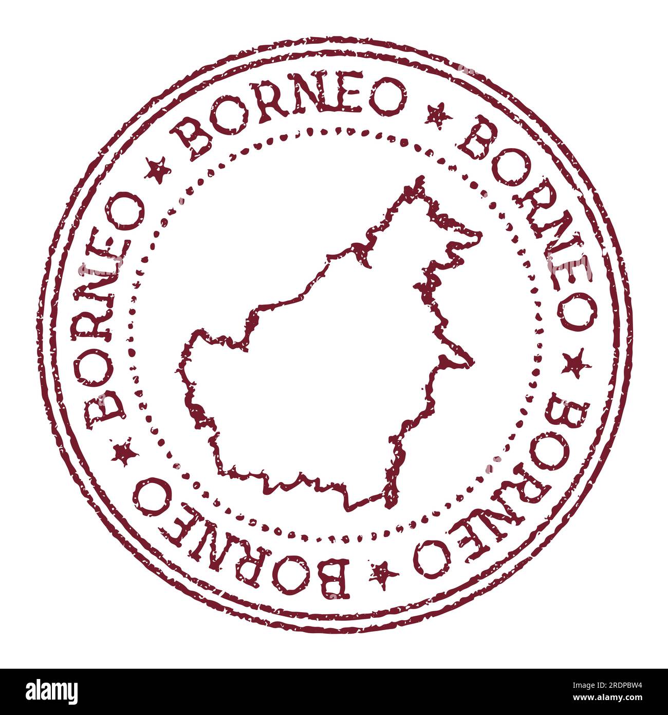 Borneo round rubber stamp with island map. Vintage red passport stamp ...