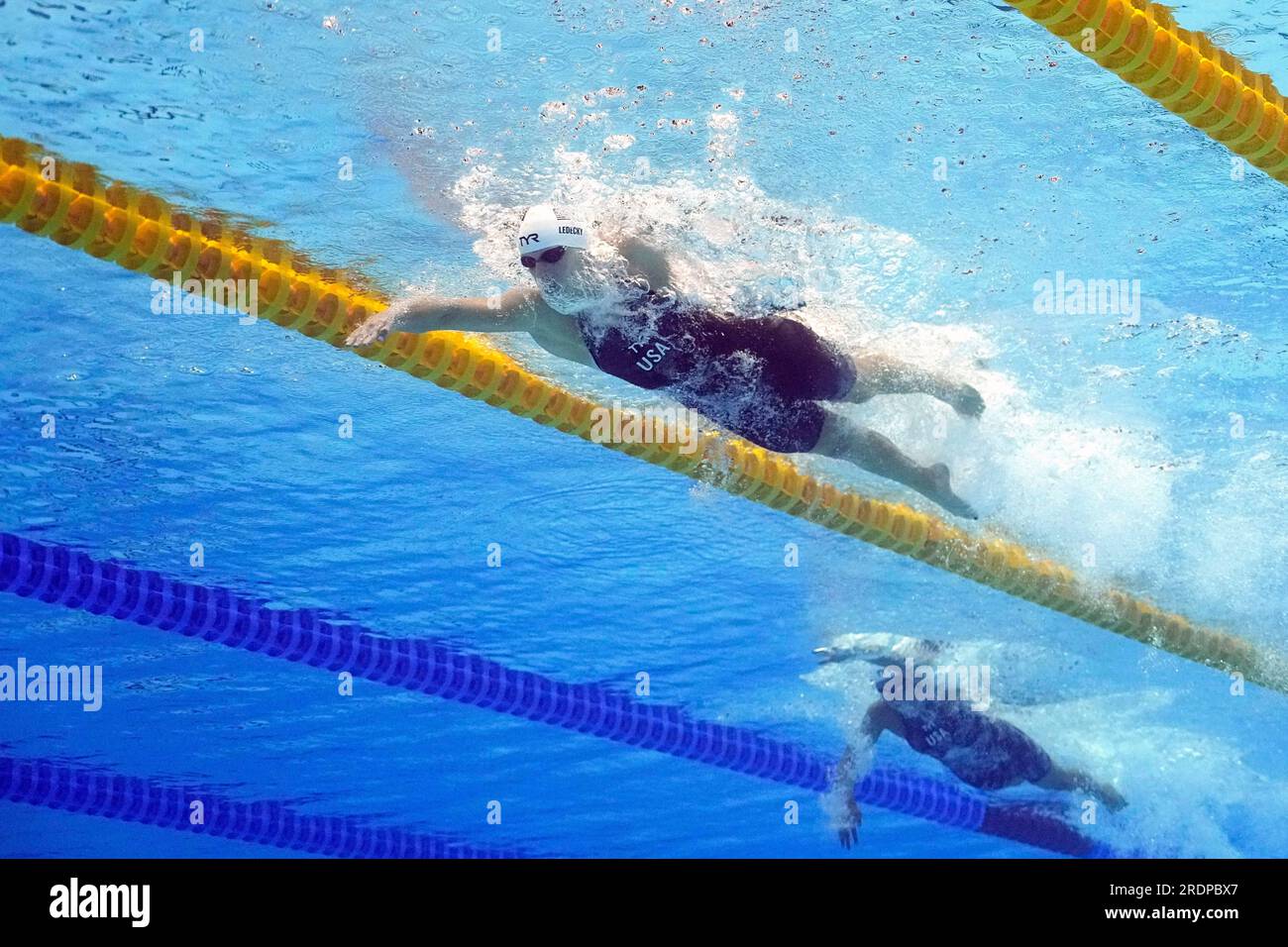 Katie Ledecky, of the United States, competes in the women's 400m ...