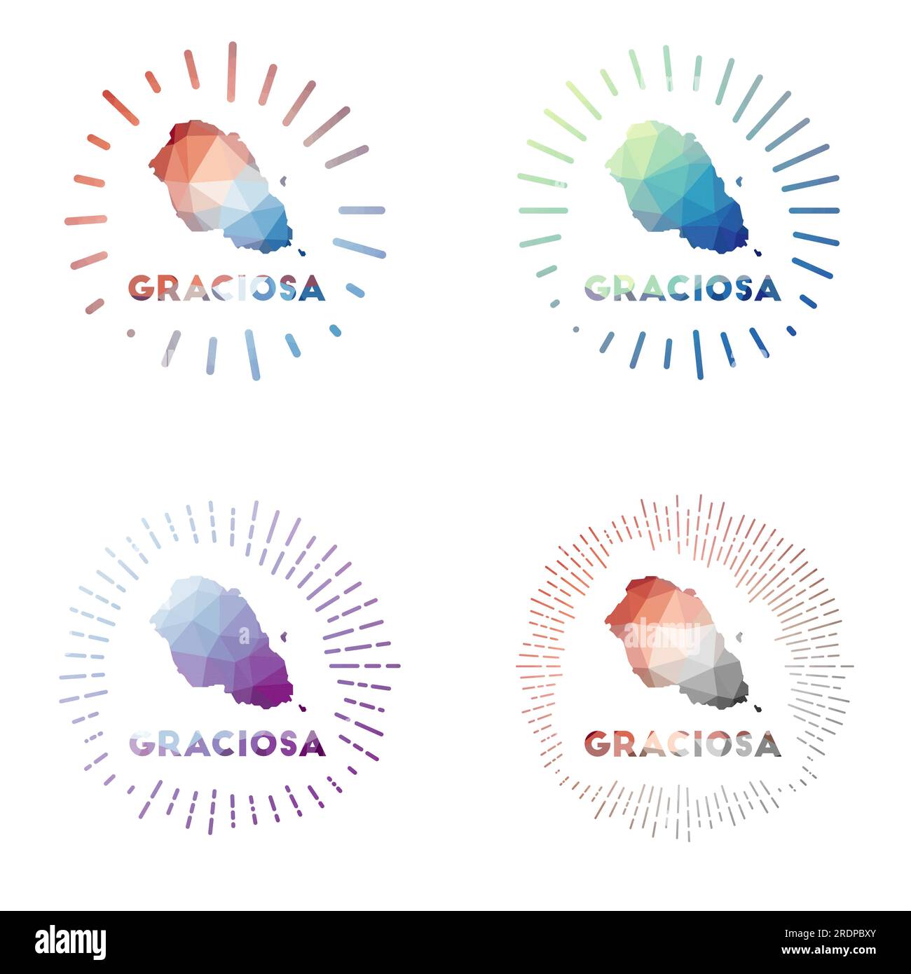 Graciosa low poly sunburst set. Logo of island in geometric polygonal ...