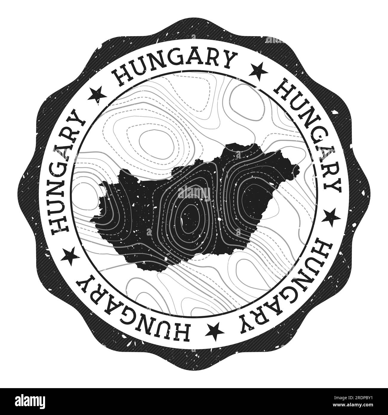 Hungary outdoor stamp. Round sticker with map of country with ...