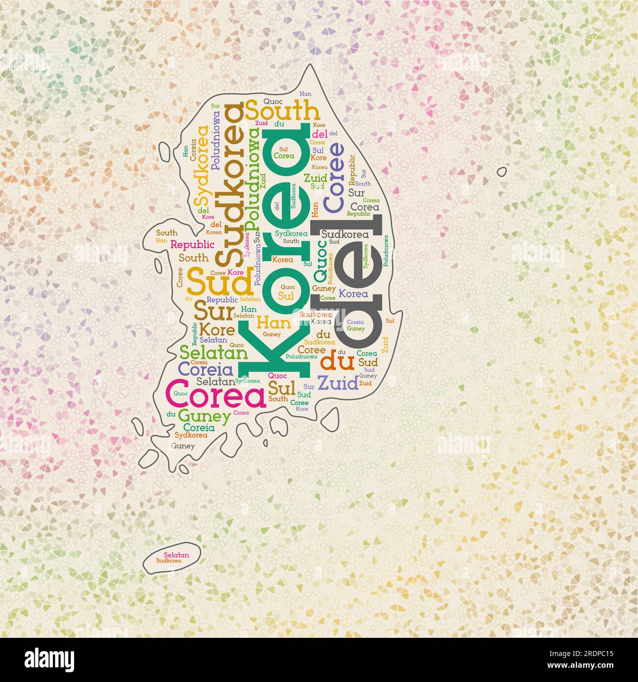 South Korea shape with country names word cloud in multiple languages ...