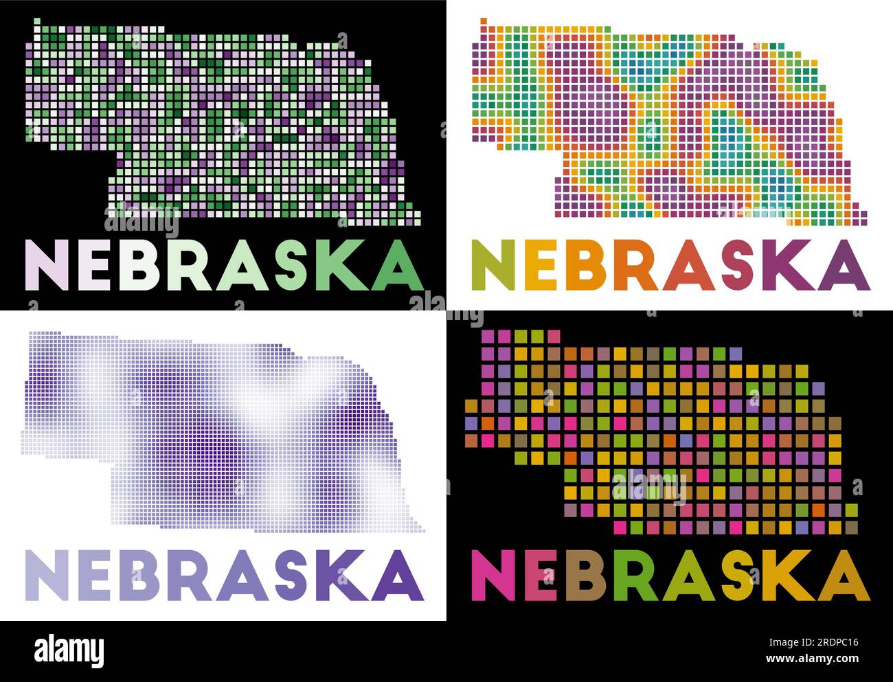 Nebraska map. Collection of map of Nebraska in dotted style. Borders of ...