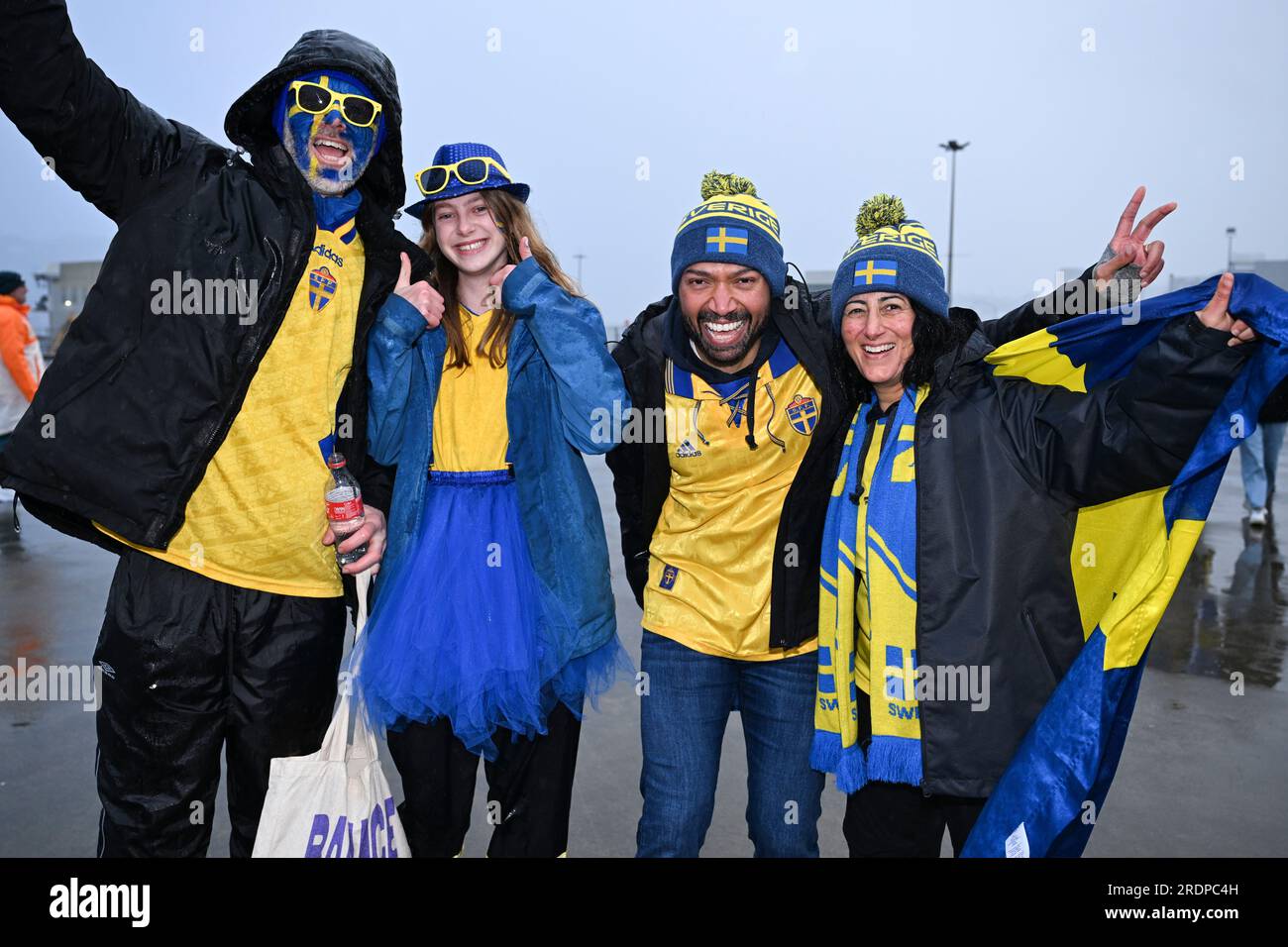 Swedish fans pose for a photo as they arrive at the stadium ahead of ...