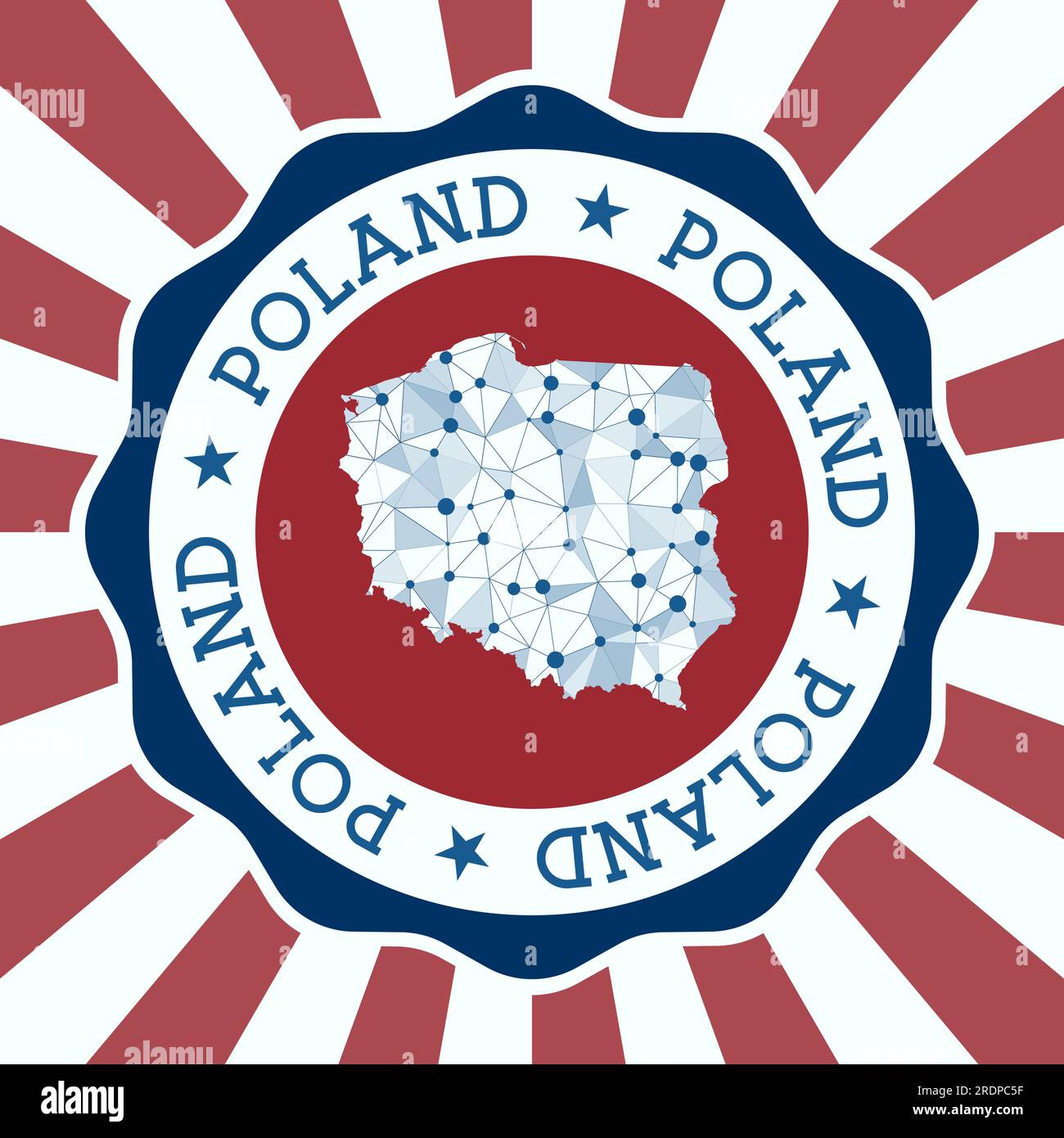 Poland Badge. Round logo of country with triangular mesh map and radial ...
