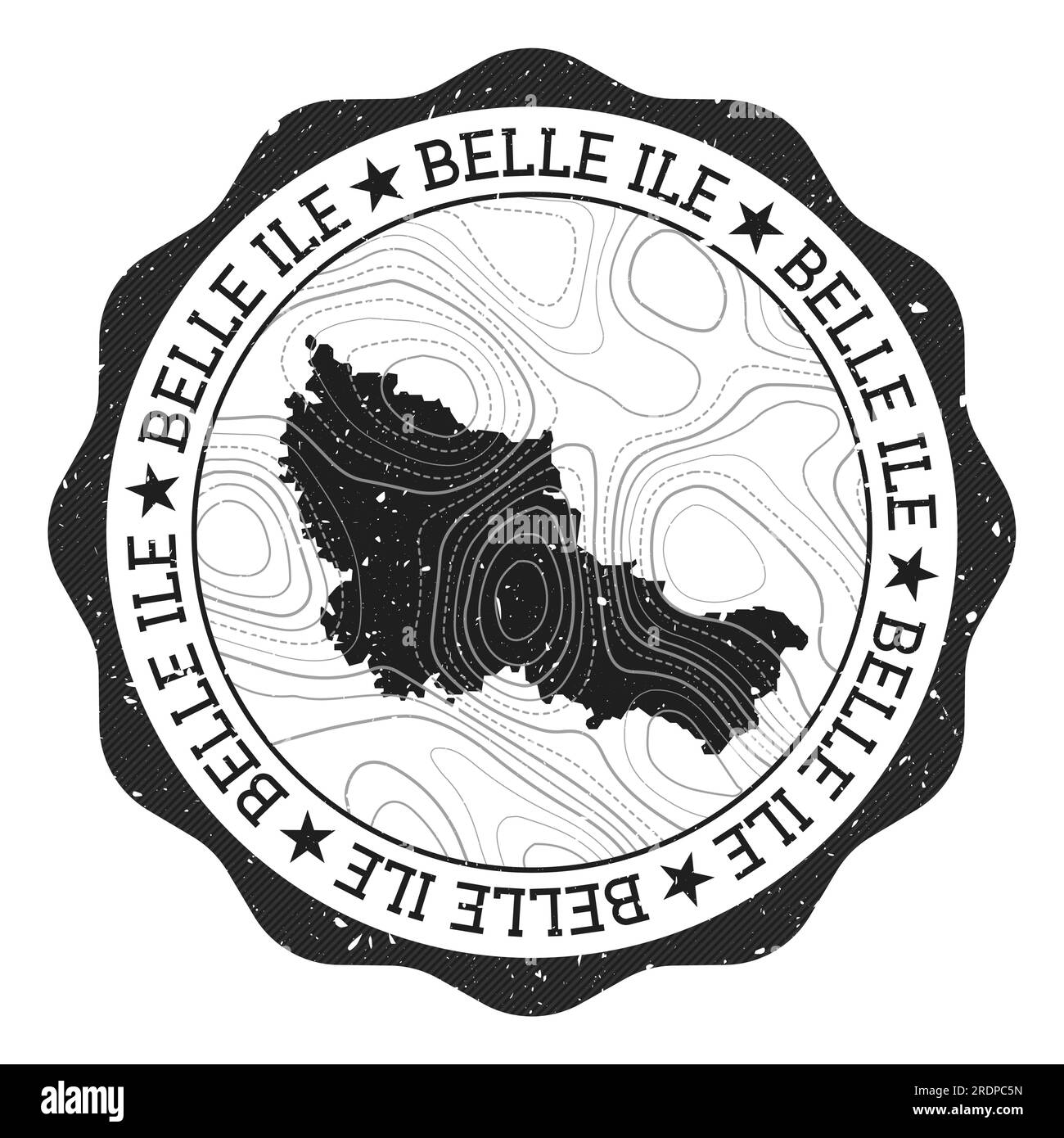 Belle Ile outdoor stamp. Round sticker with map of island with topographic isolines. Vector ...