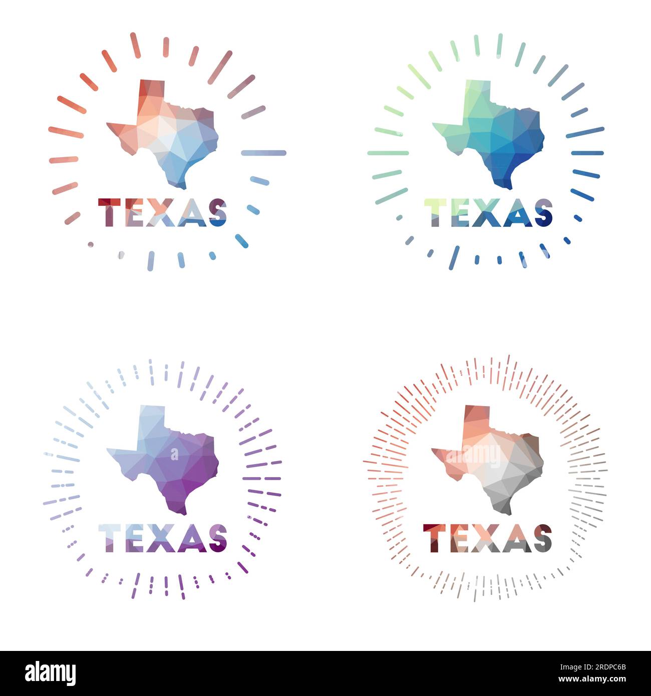 Texas low poly sunburst set. Logo of US state in geometric polygonal ...