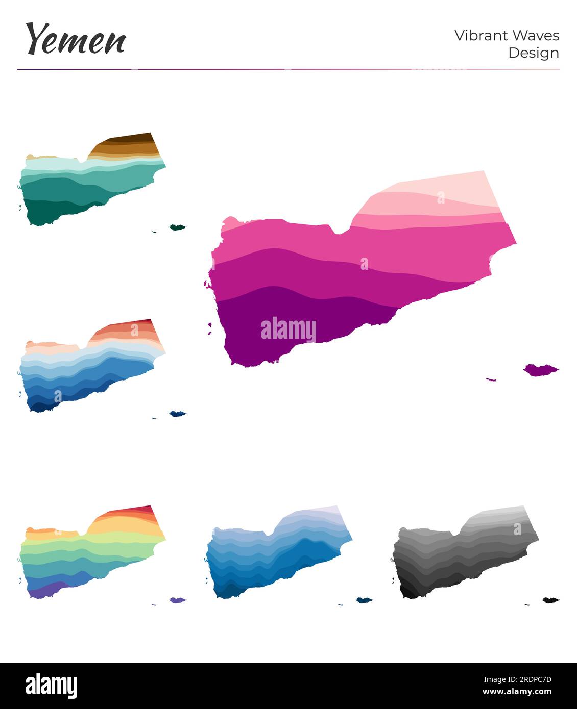 Set of vector maps of Yemen. Vibrant waves design. Bright map of ...