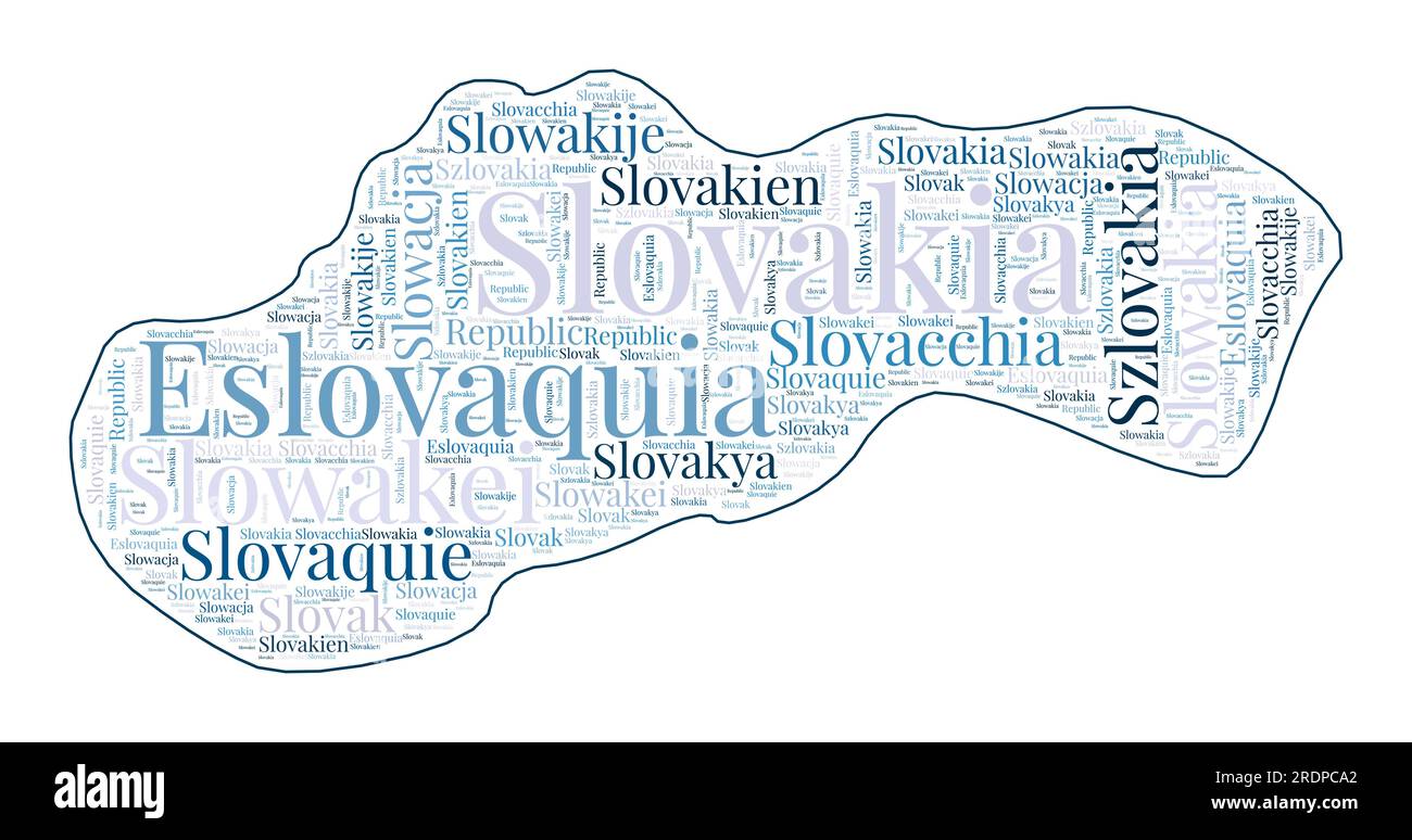 Slovakia shape filled with country name in many languages. Slovakia map ...