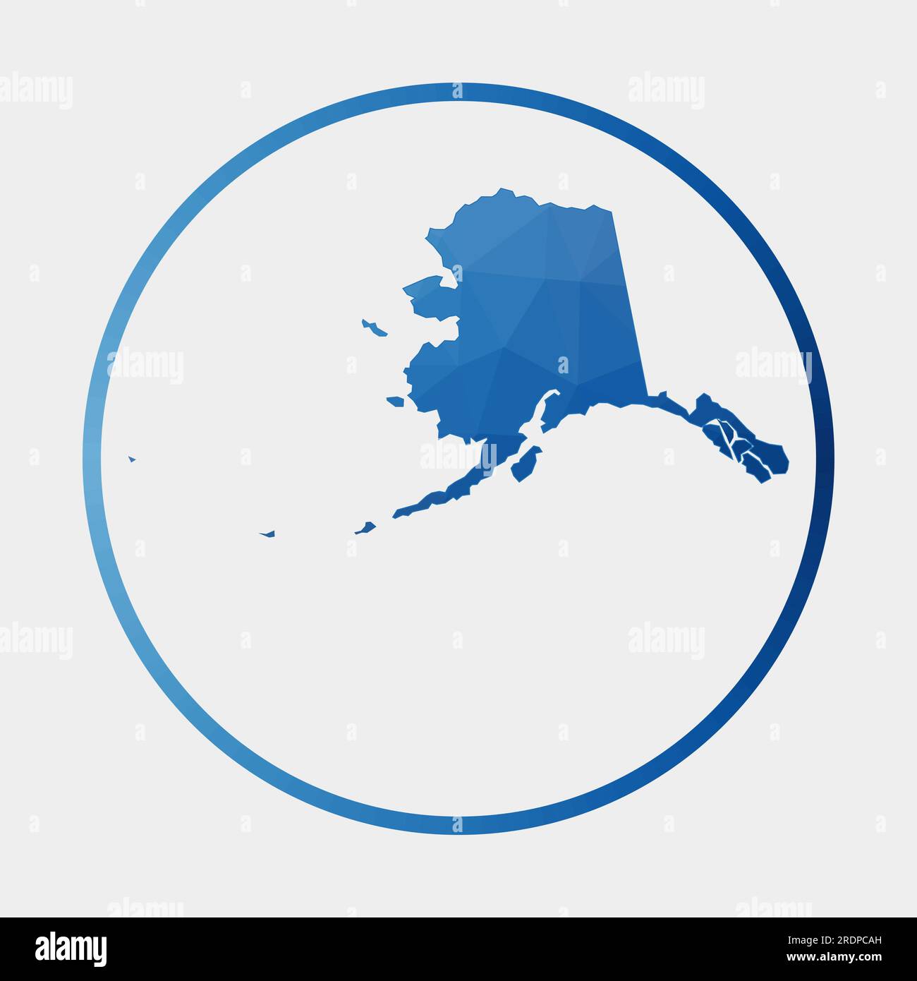 Alaska icon. Polygonal map of the US state in gradient ring. Round low ...