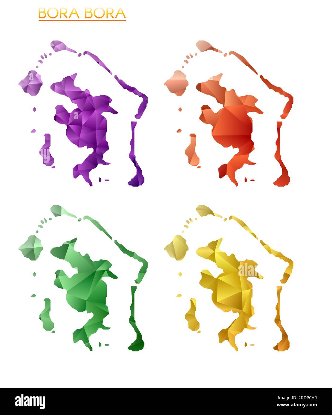 Set of vector polygonal maps of Bora Bora. Bright gradient border map in low poly style Stock ...