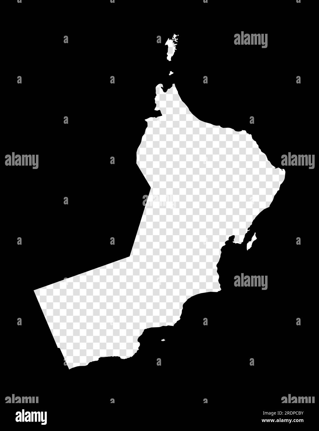 Stencil map of Oman. Simple and minimal transparent map of Oman. Black rectangle with cut shape ...