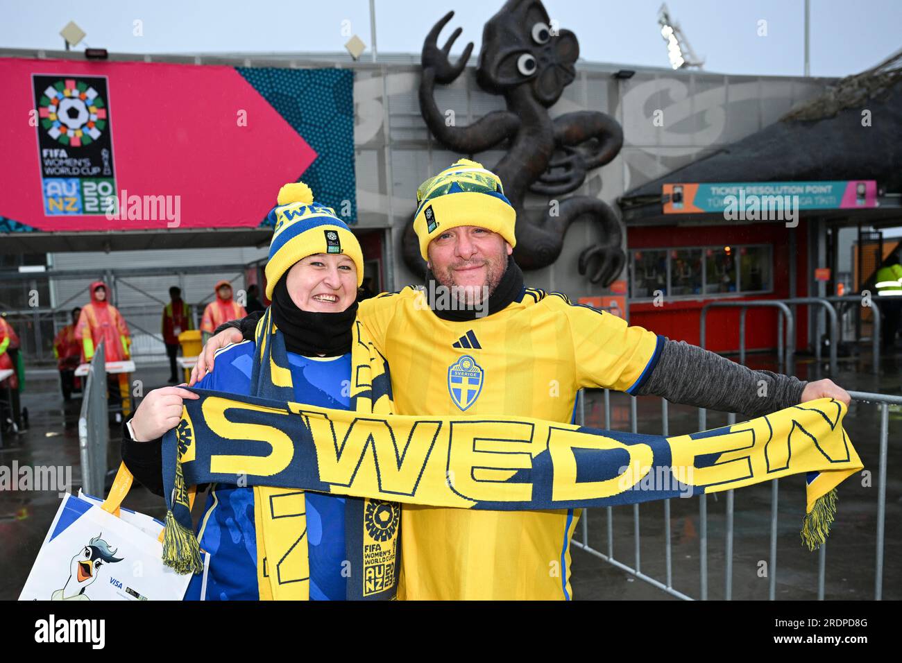 Swedish fans pose for a photo as they arrive at the stadium ahead of ...