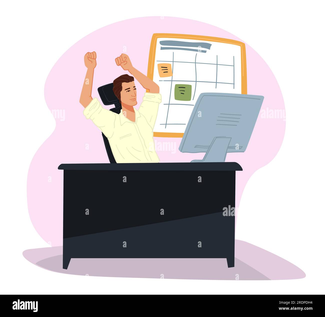 Tired personage working by laptop stretching taking break. Exhausted ...