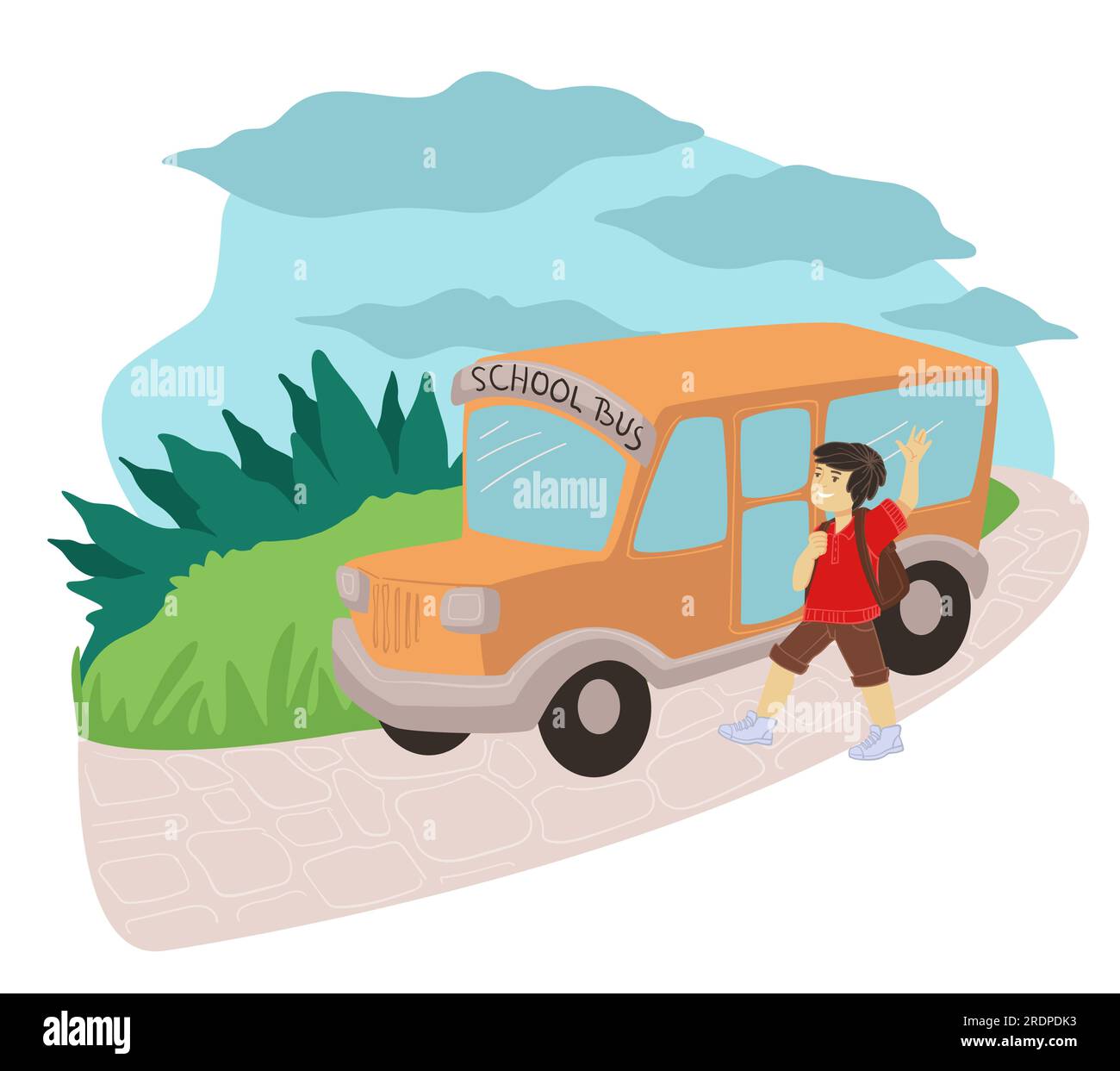 Schoolchildren and bus Stock Vector Images - Alamy