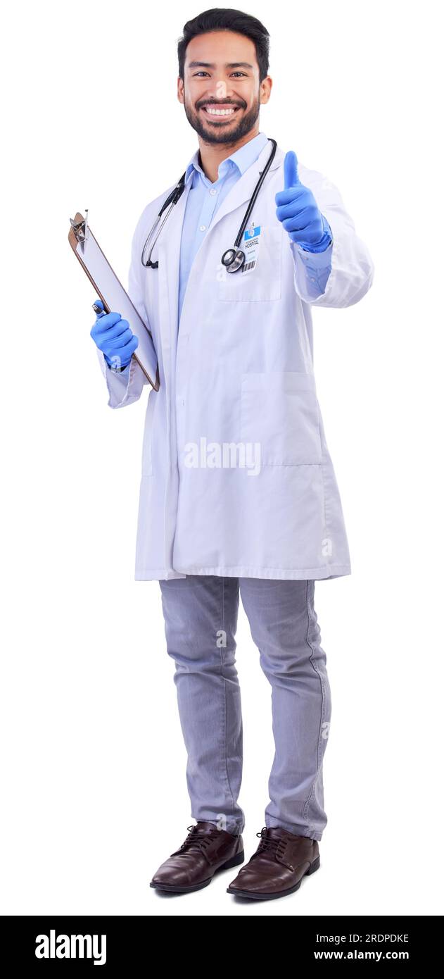 Indian doctor, thumbs up and happy portrait of support, agreement or to ...