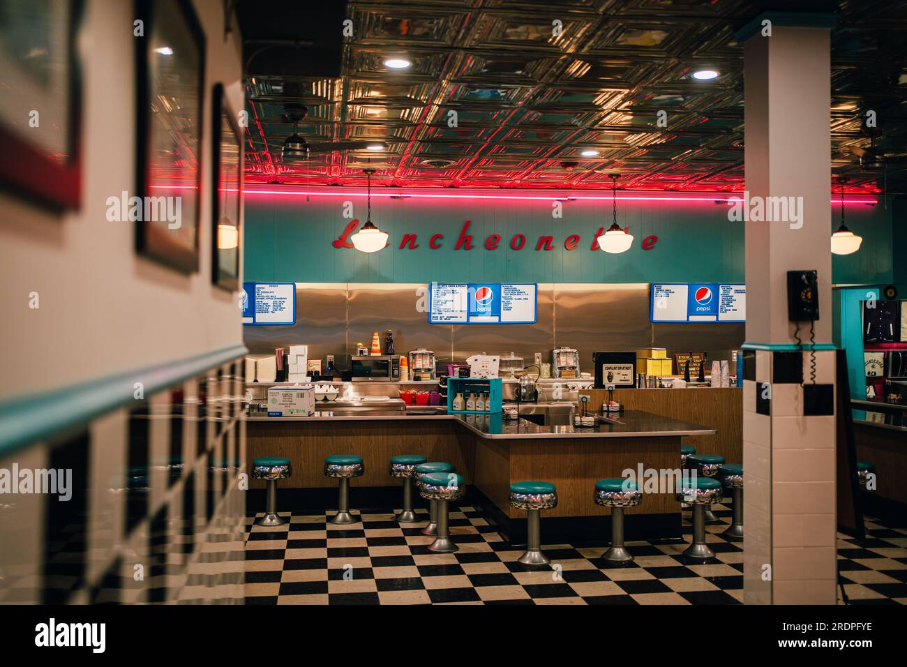 The interior Burleighs Luncheonette vintage diner, Ticonderoga, New ...