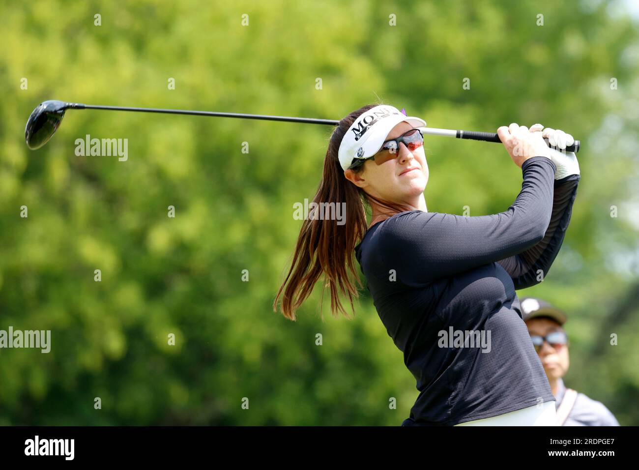 MIDLAND, MI - JULY 22: LPGA golfer Amelia Lewis plays her tee shot on ...