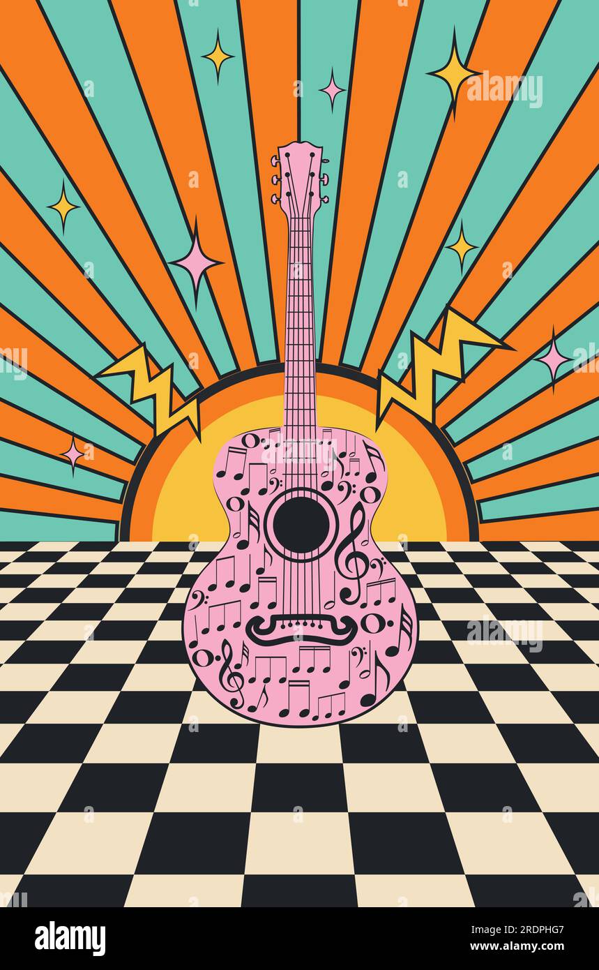 Abstract retro design with guitar and music notes Stock Vector Image ...