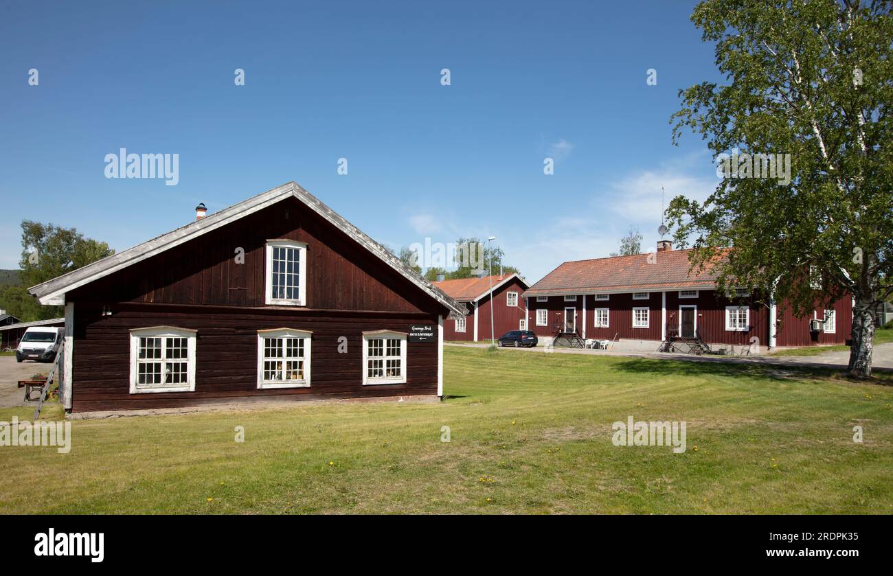 GRANINGE BRUK, SWEDEN ON JUNE 11, 2023. Wooden buildings, storehouses ...