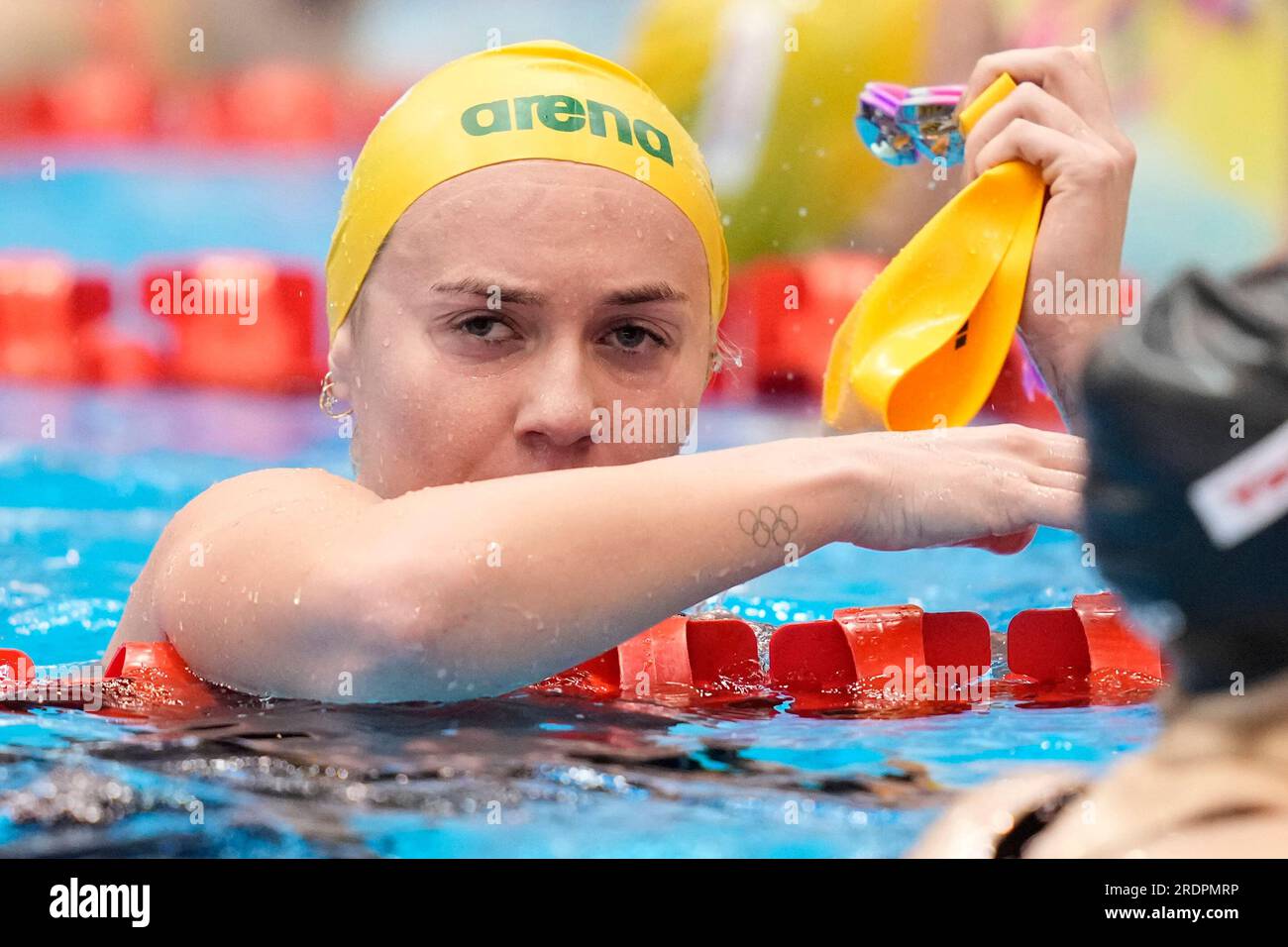 Ariarne Titmus of Australia finishes competing Women's 400 Freestyle heat in the World Swimming ...