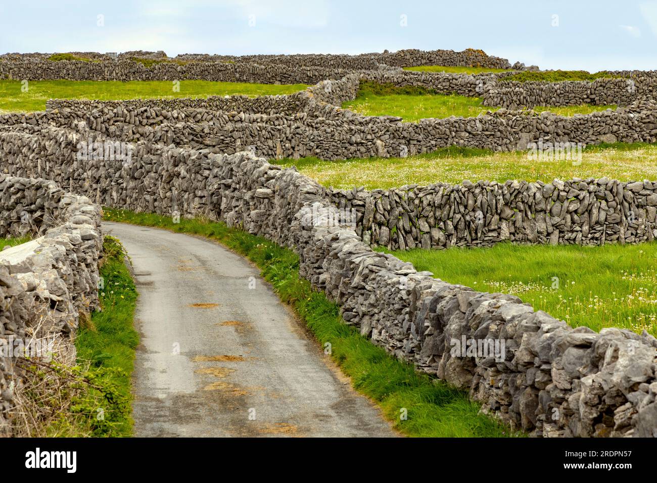 Dry stone walls dominate the landscape on Inisheer, the smallest and ...