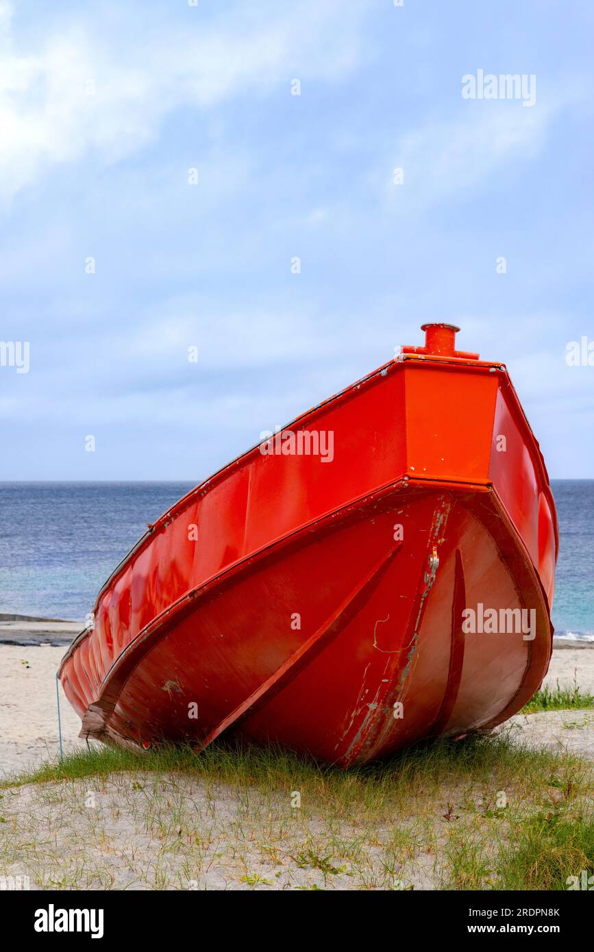 Fishing boat on the shore of Inis Oirr or Inisheer, the smallest of the ...