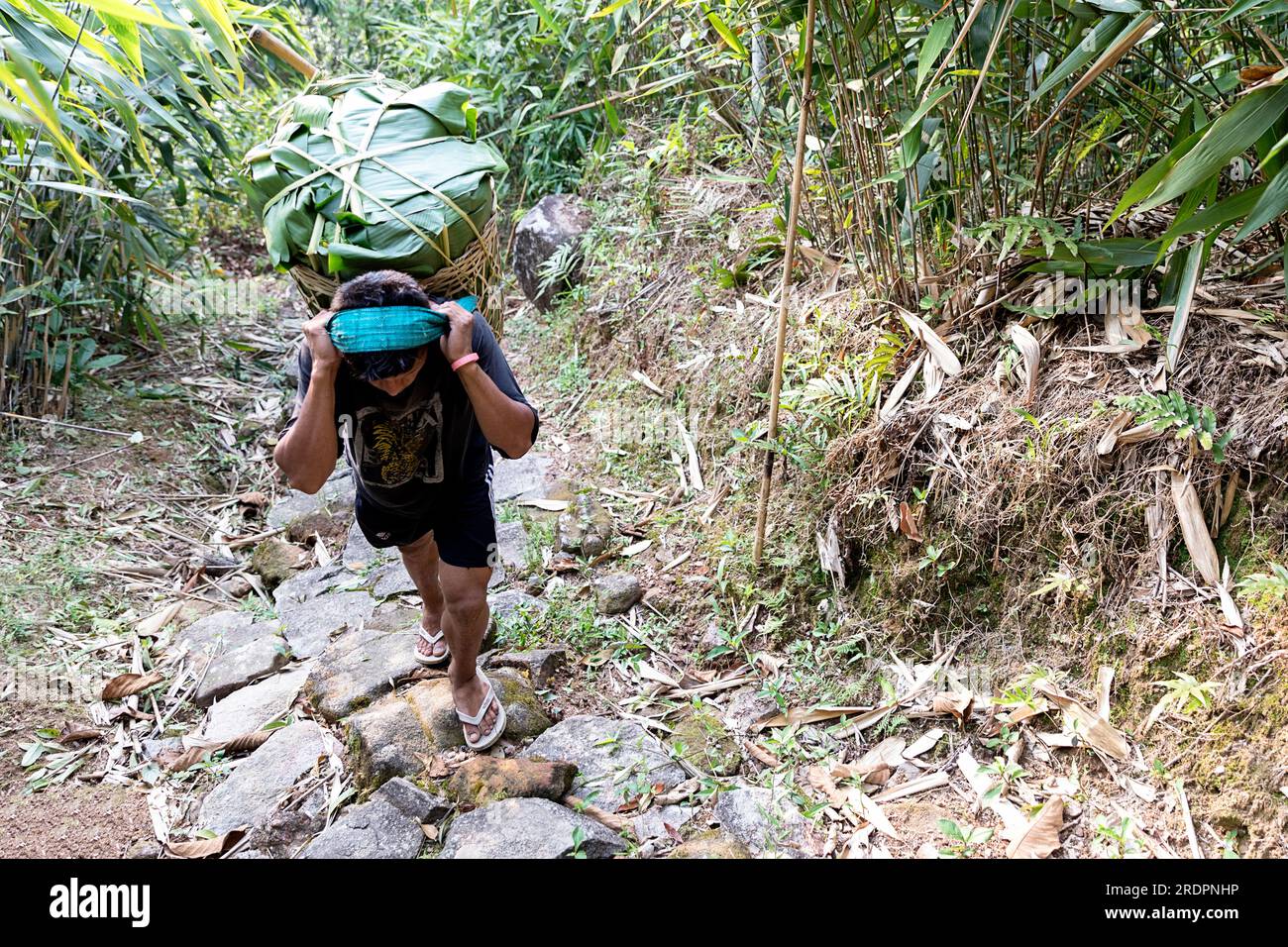 Local man carrying heavy loads on a traditional way on their heads near ...