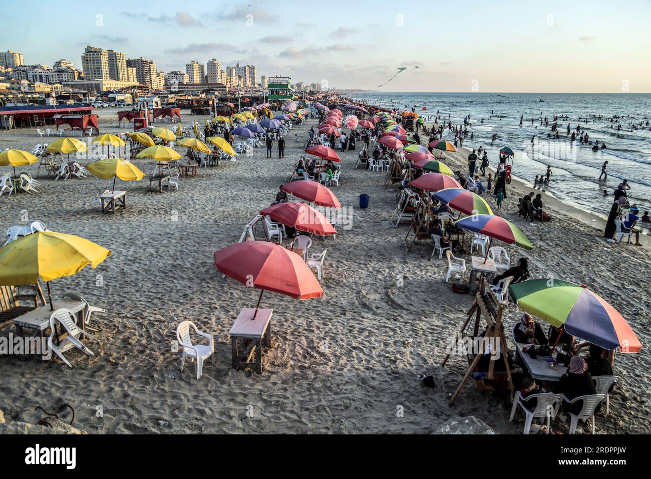 Gaza, Palestine. 22nd July, 2023. Palestinians spend time at the beach ...