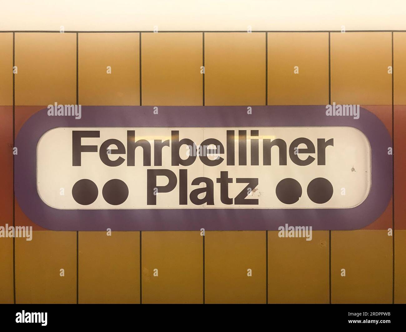 Beuatiful 1970s station sign at the subway station Fehrbelliner Platz ...