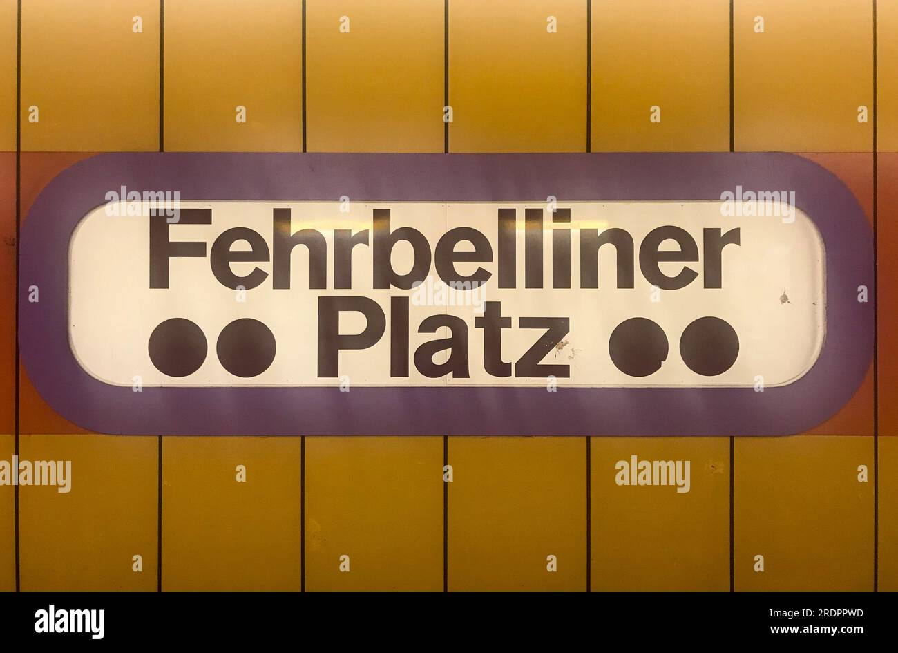Beuatiful 1970s station sign at the subway station Fehrbelliner Platz ...