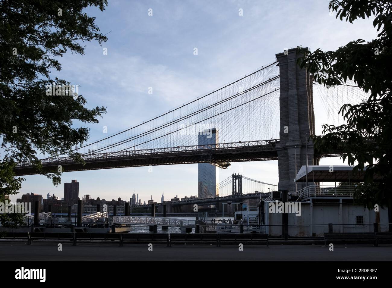 Urban landscape from Brooklyn Bridge Park, a park on the Brooklyn side ...